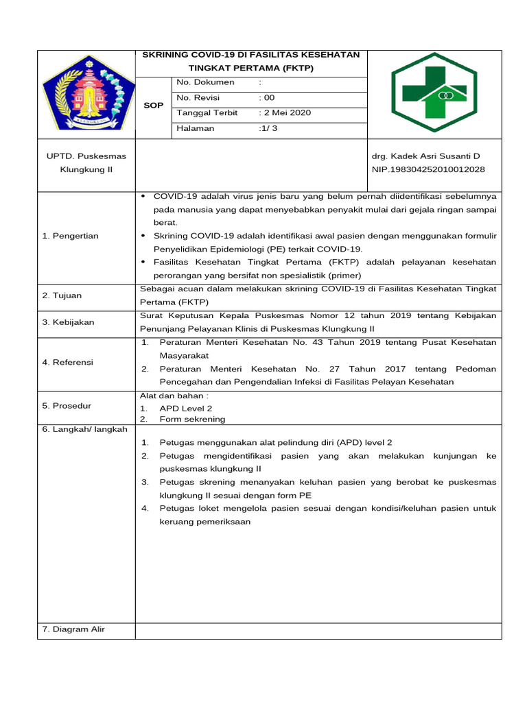 SOP Skrining COVID-19 di FKTP | PDF