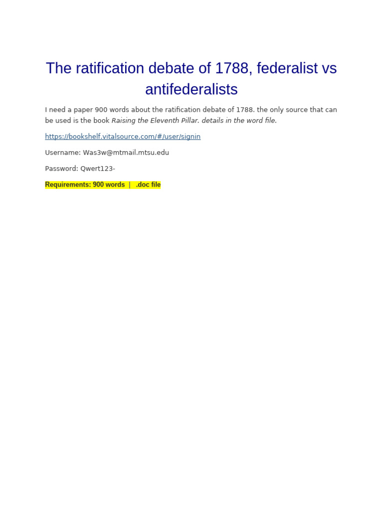 1788 Ratification Debate: Federalists vs Antifederalists | PDF