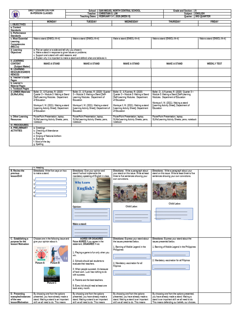 G5 Q3W8 DLL ENGLISH (MELCs) | PDF