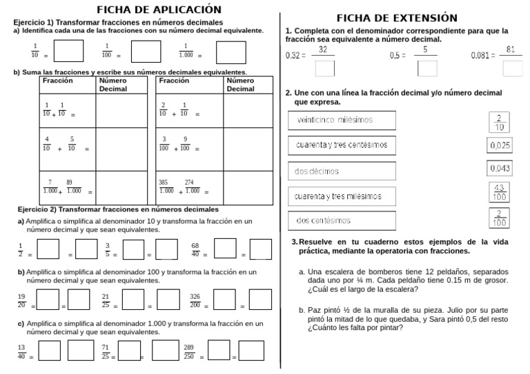 equivalencia fraccion y decimal | PDF | Decimal | Lexicología