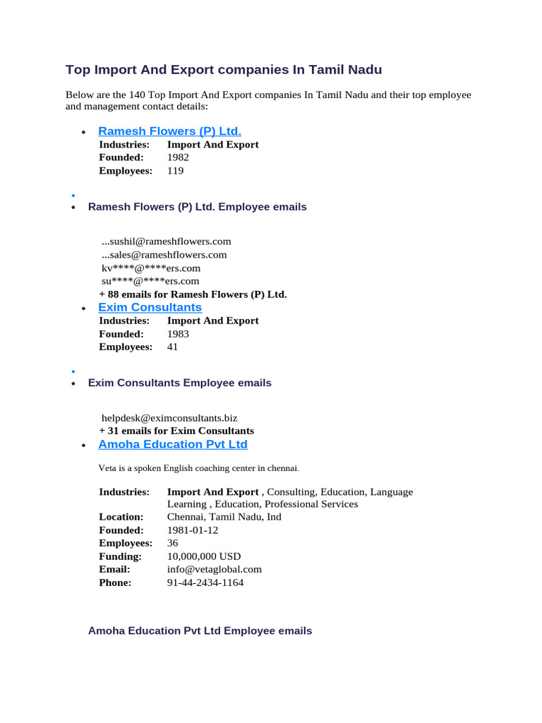 Top Exporters in Tamil Nadu List | PDF
