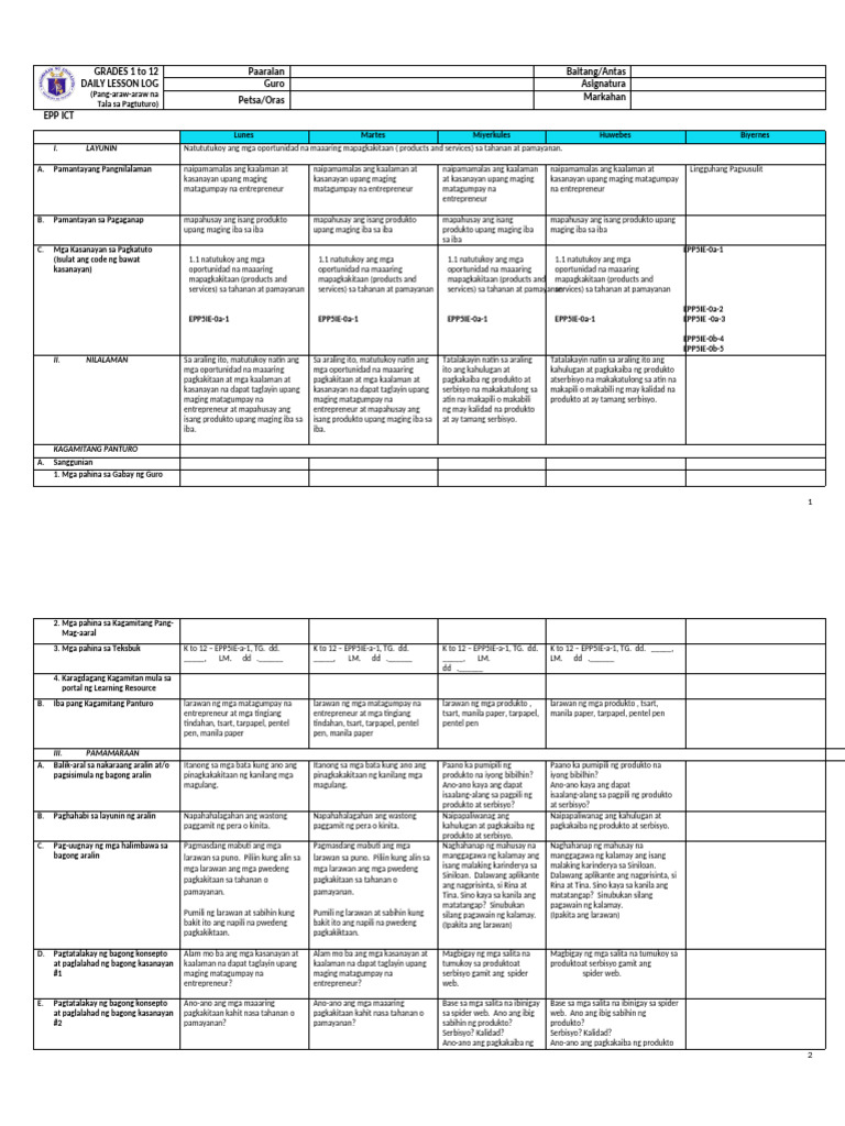 GRADE 5 EPP ICT DLL Whole Year Grade 5 | PDF