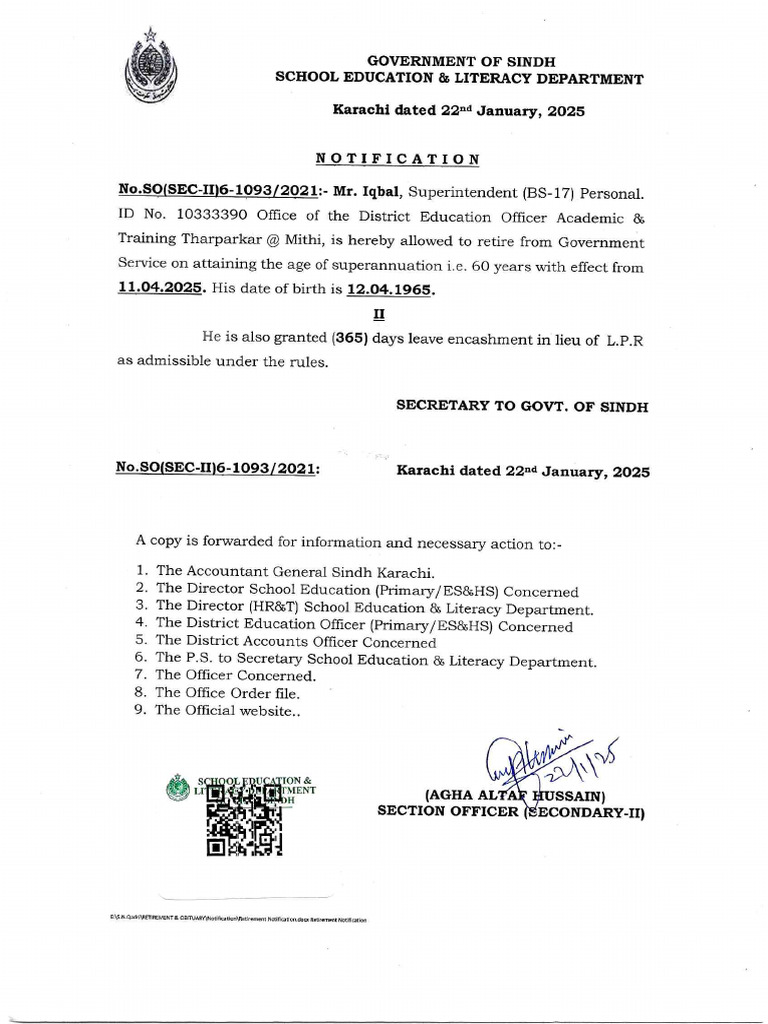 Notification For Retirement and Leave Encashment in Respect of Mr ...