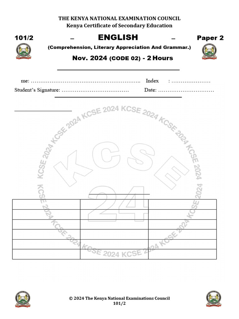 Kcse 2024 Eng Pp2 Qs - Code 02 | PDF | Burial