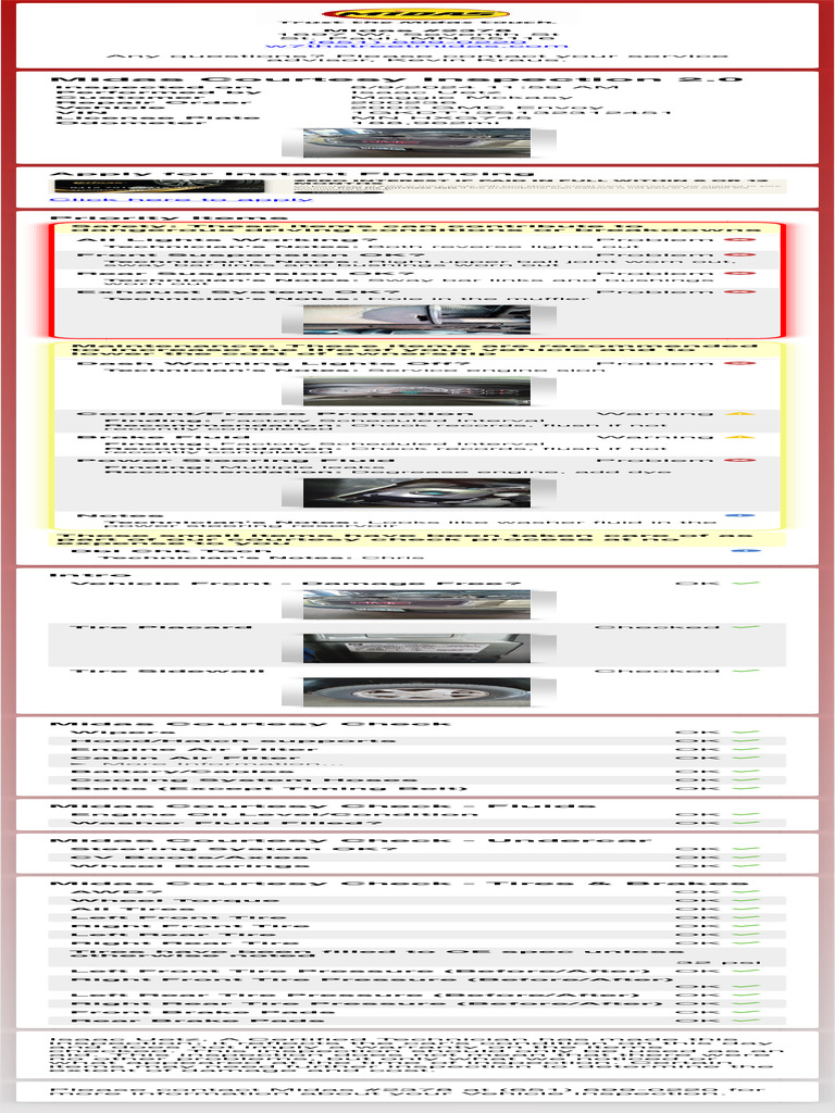 Inspection Report For RO# 200236 From Midas #2378 | PDF | Tire | Brake
