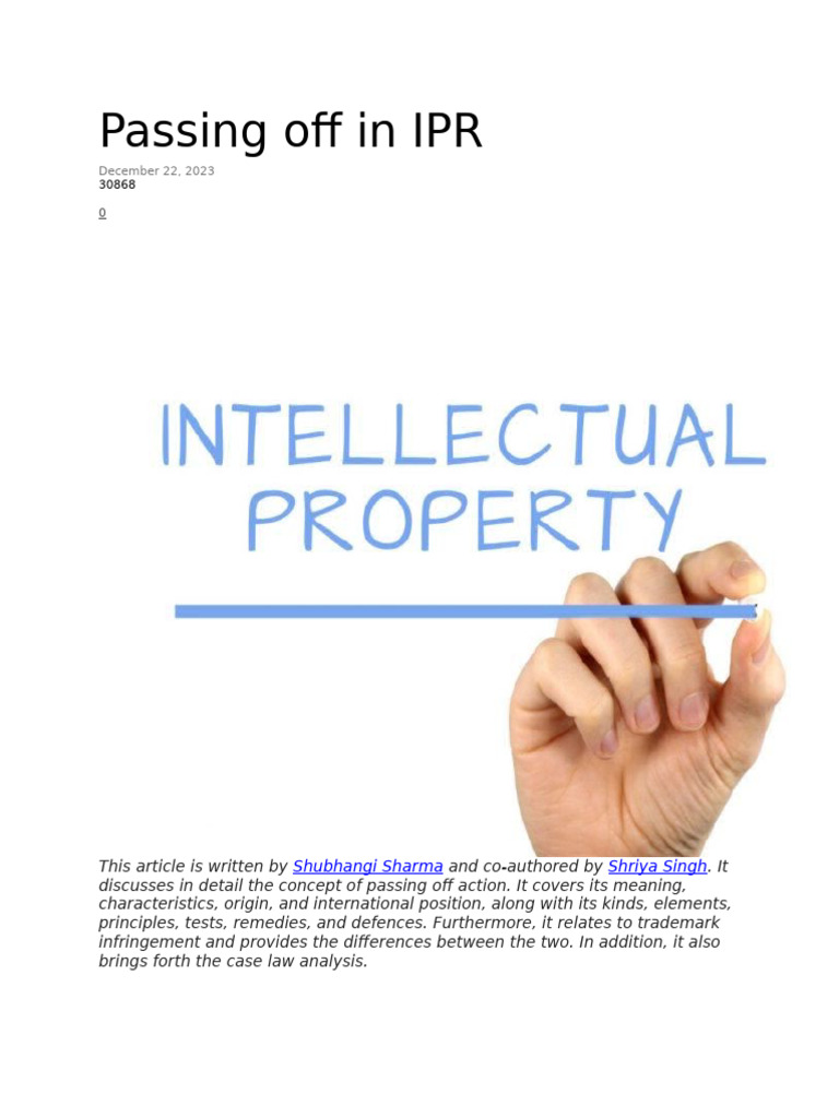 Passing off in IPR | PDF | Trademark | Misrepresentation Passing off in IPR | PDF | Trademark | Misrepresentation