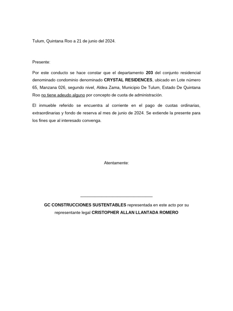 No Adeudo Crystal 203 Junio | PDF