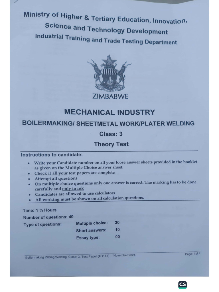 Boilermaking Class 3 Nov 2024 | PDF