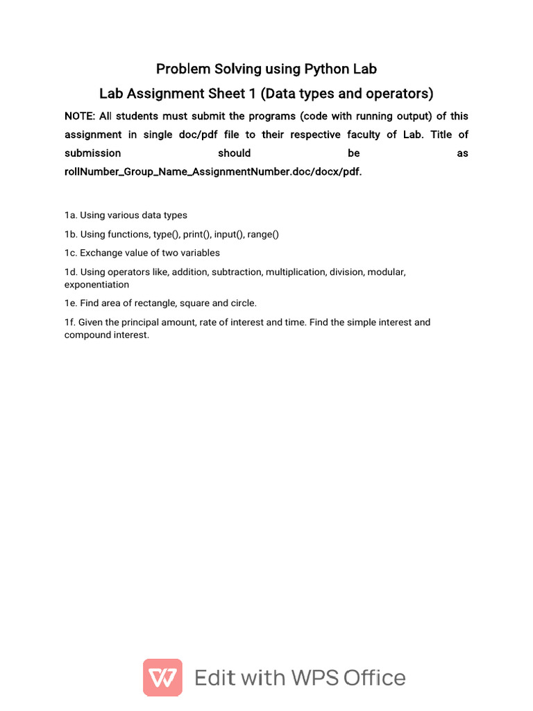 Python Lab: Data Types & Operators | PDF