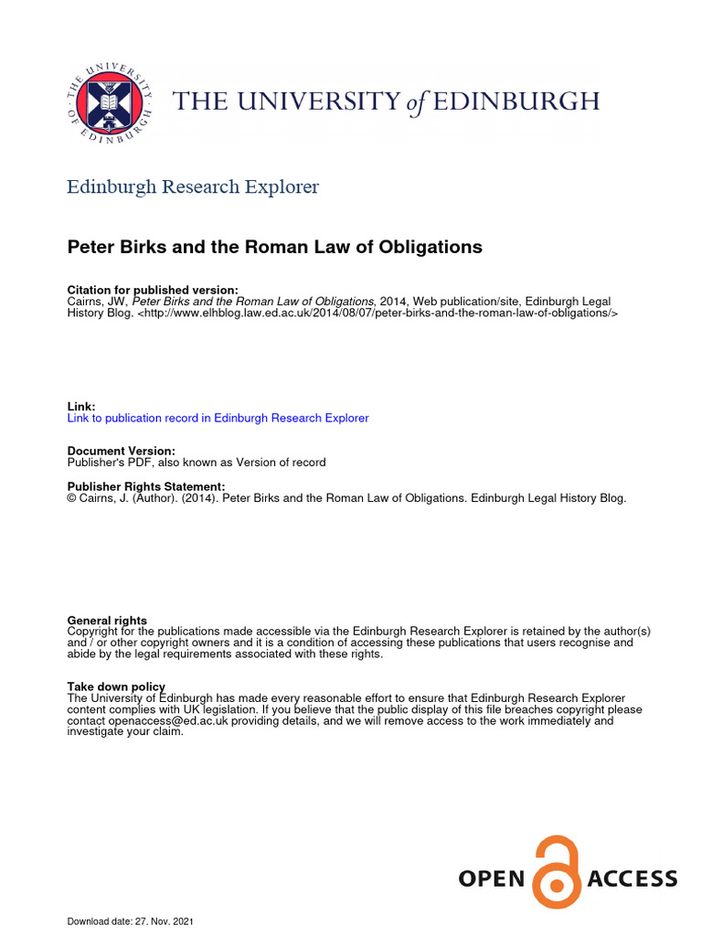 Peter_Birks_and_the_Roman_Law_of_Obligat | PDF | Blog | Justice
