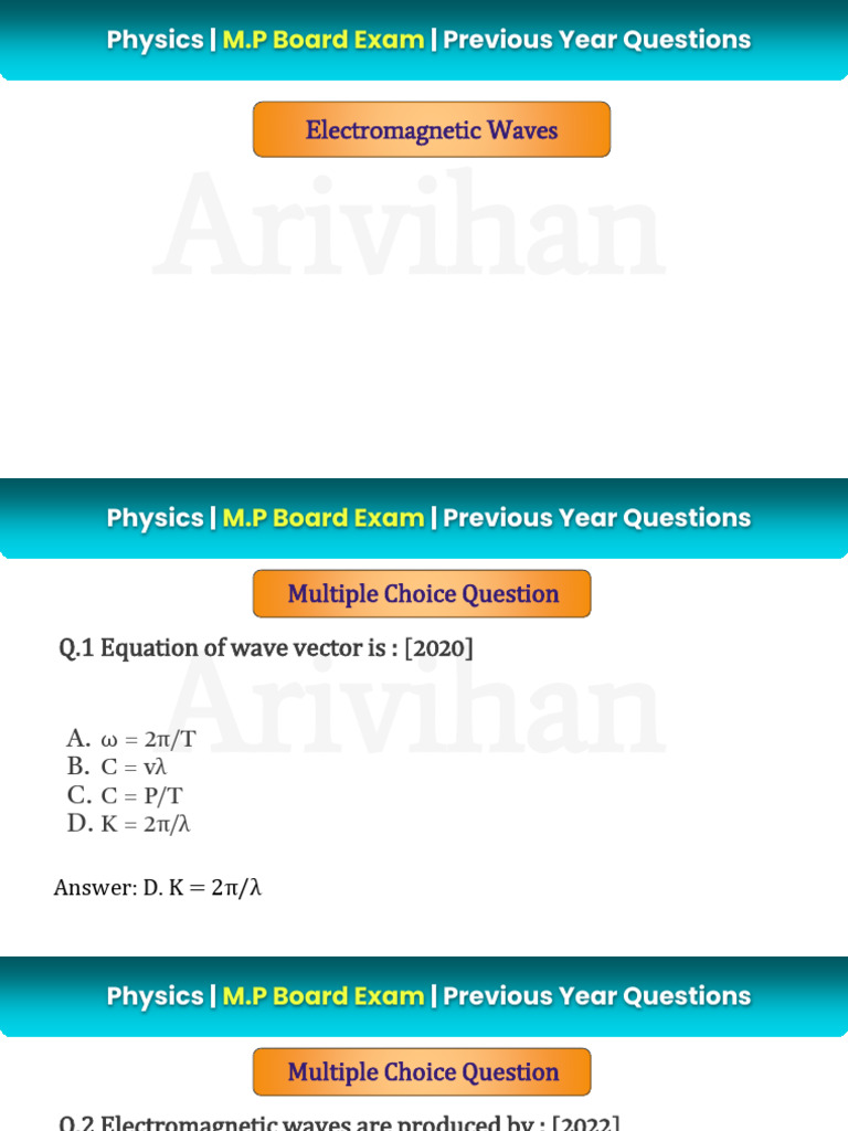 Solution Phy Pyq Eng Ch8 Emw | PDF | Electromagnetic Radiation | Waves