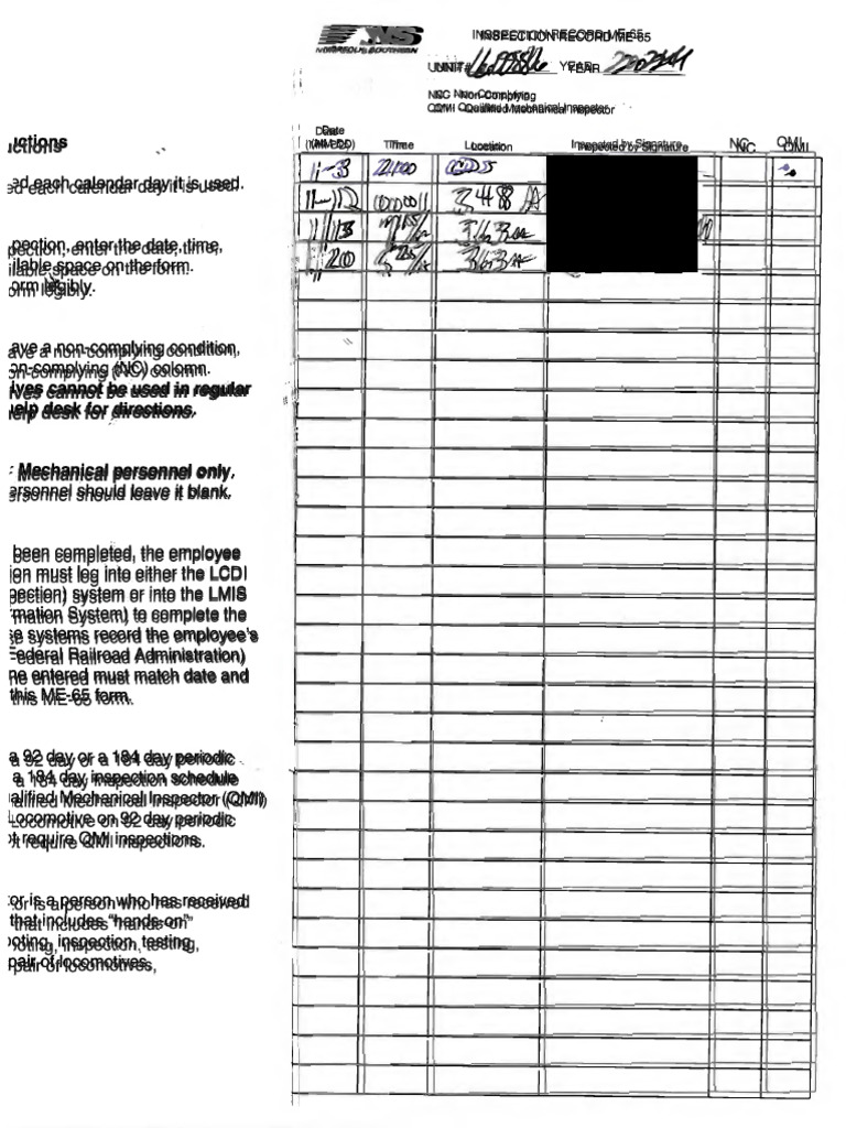 6086 Daily inspection cab card-Rel | PDF | Rolling Stock | Locomotives