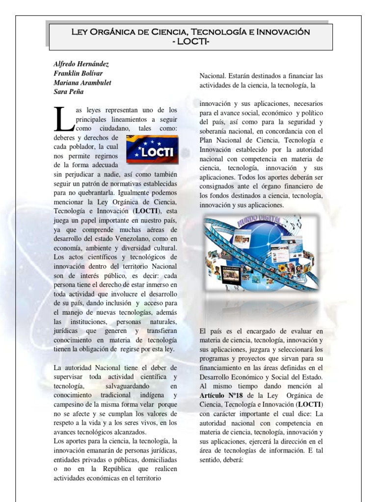 Ley Orgánica de Ciencia y Tecnología (LOCTI) | PDF | Innovación | Science