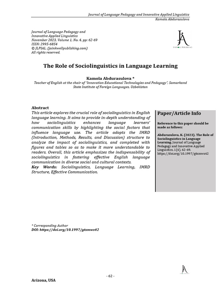 Sociolinguistics in Language Learning | PDF | Sociolinguistics | Second Language