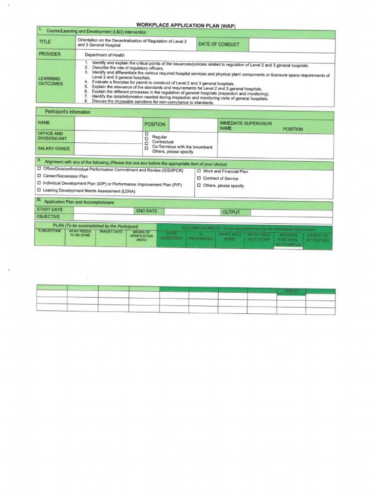 Workplace Application Plan (WAP) | PDF