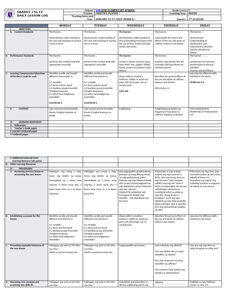 DLL_MAPEH 5_Q3_W6 | PDF