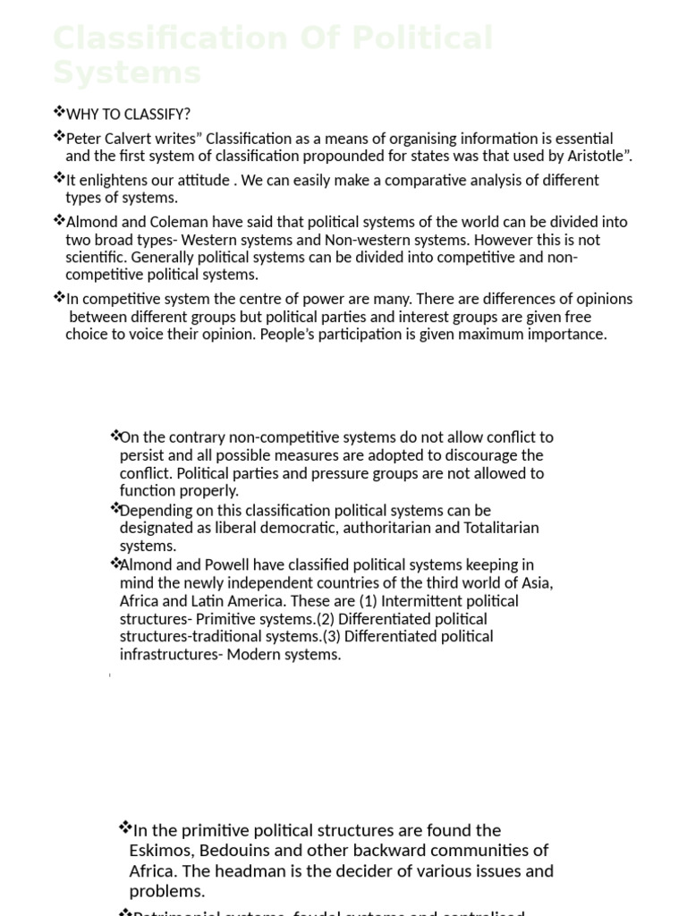 Classification of Political Systems Explained | PDF
