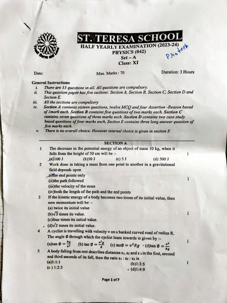 Class XI Physics Half Yearly Exam | PDF | Acceleration | Friction