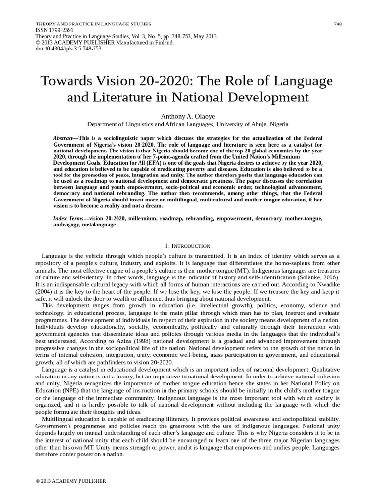 The Role of Language and Literature in National Development | PDF ...
