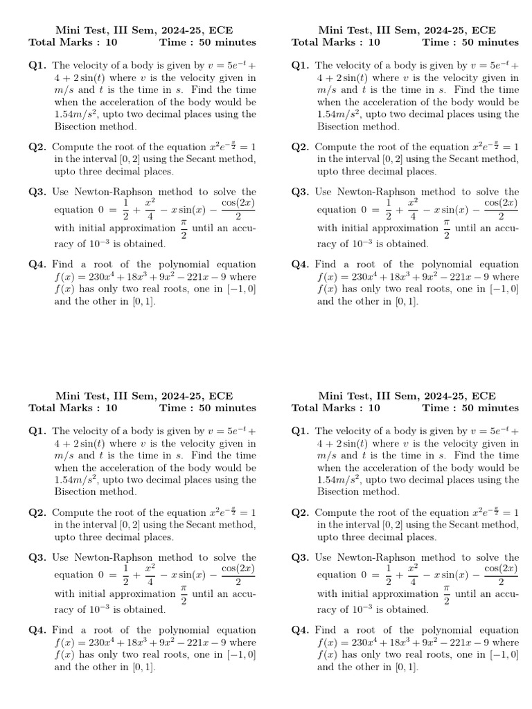 (Ali)Mini Test Ece | PDF | Zero Of A Function | Algorithms
