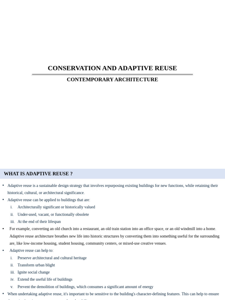 Conservation and Adaptive Reuse | PDF | Reuse | Fibre Reinforced Plastic