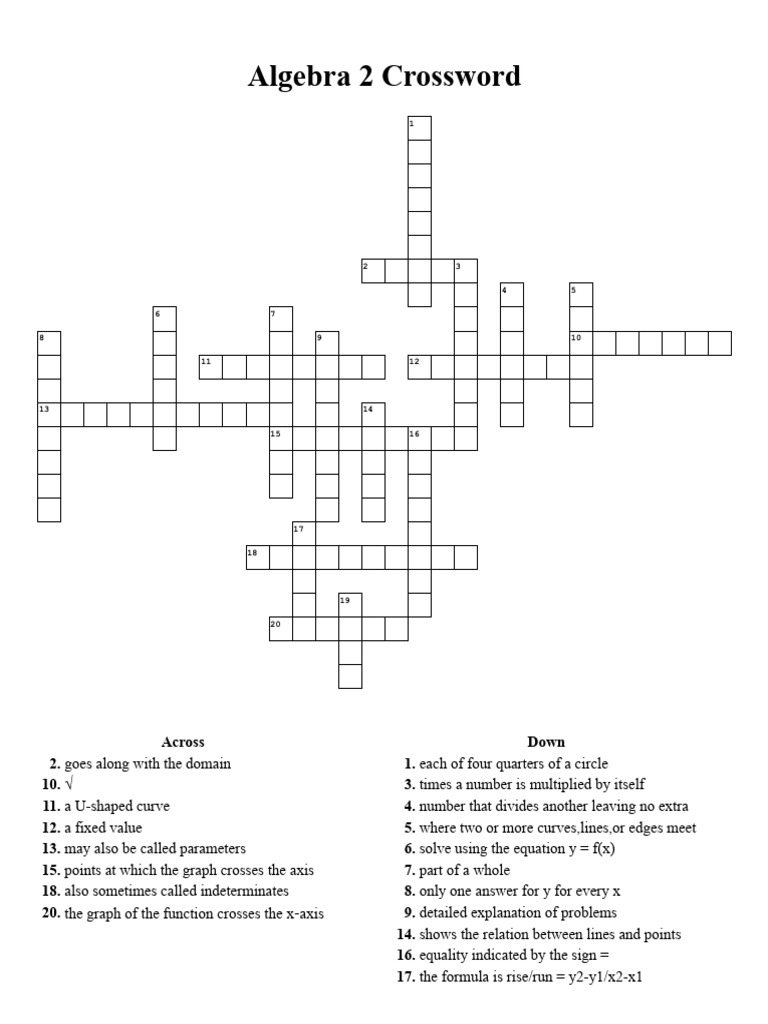 Algebra 2 Crossword 101 | PDF