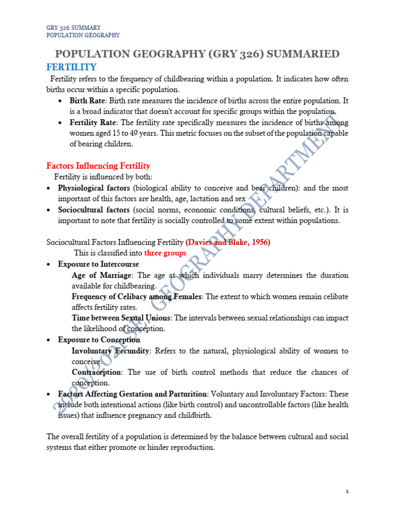 Population Geography: Fertility & Mortality Insights | PDF | Mortality ...