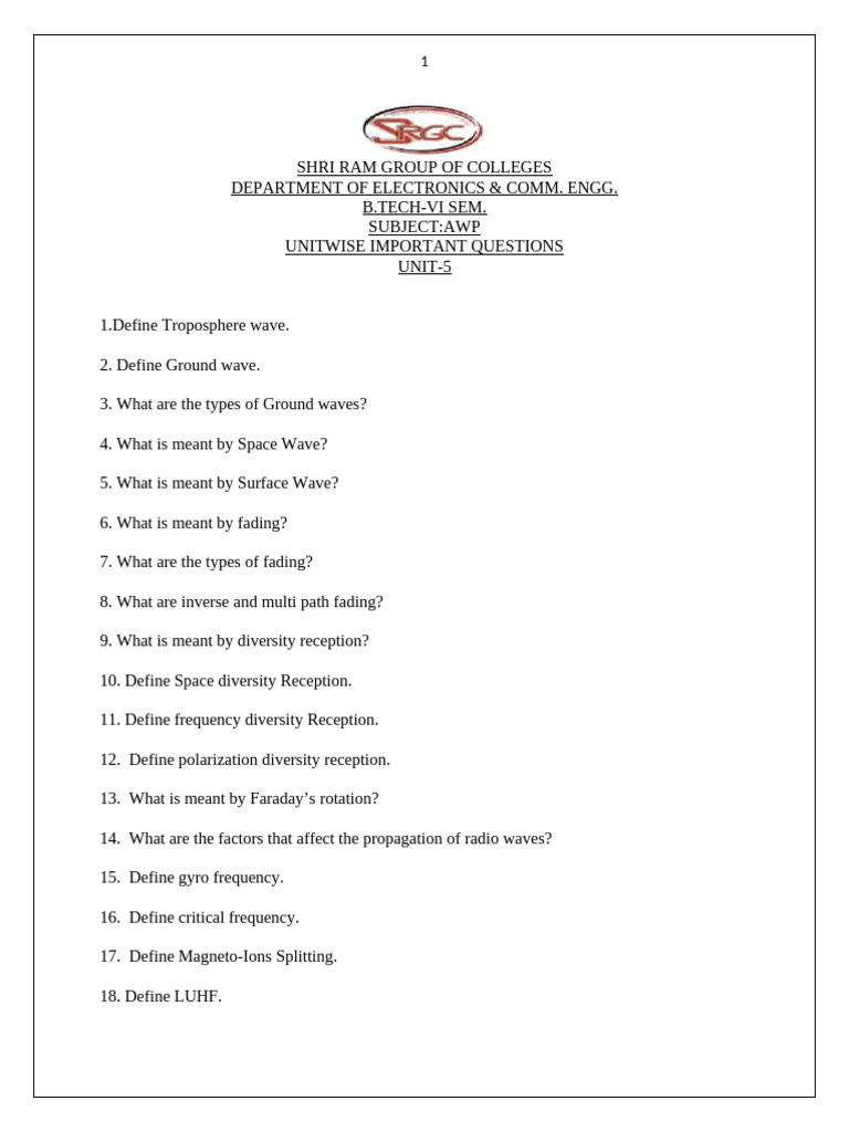 UNIT 5 QUESTION BANK | PDF