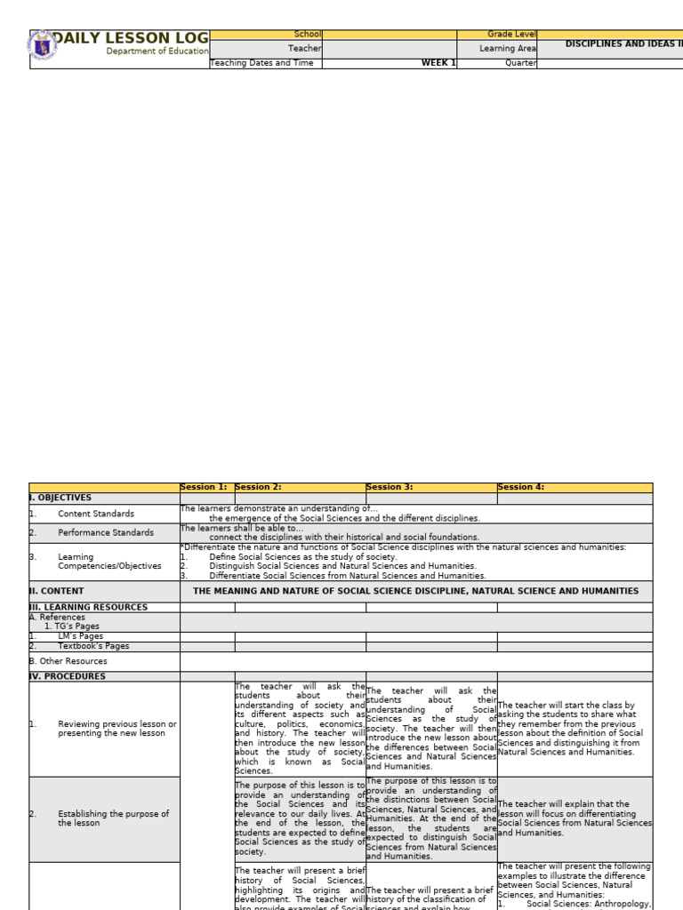 Daily Lesson Log | PDF | Social Sciences | Science