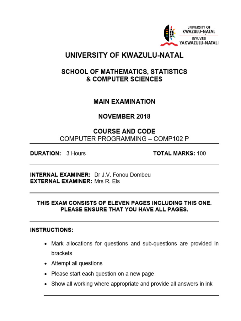 COMP102 P2 2018 Main Exam | PDF | Integer (Computer Science) | String (Computer Science)