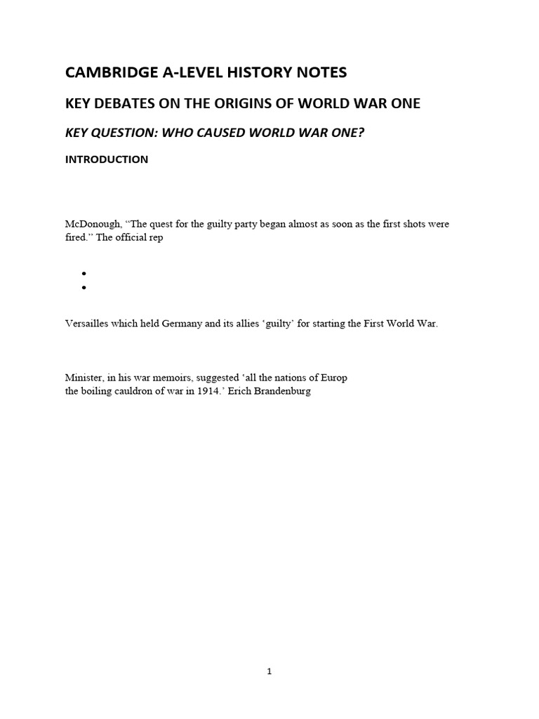 A-Level - World War One Debates | PDF | German Empire | Austria Hungary