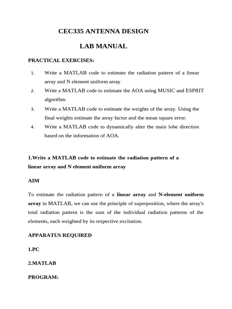CEC335 Antenna Design Lab Manual | PDF | Mean Squared Error | Matrix ...