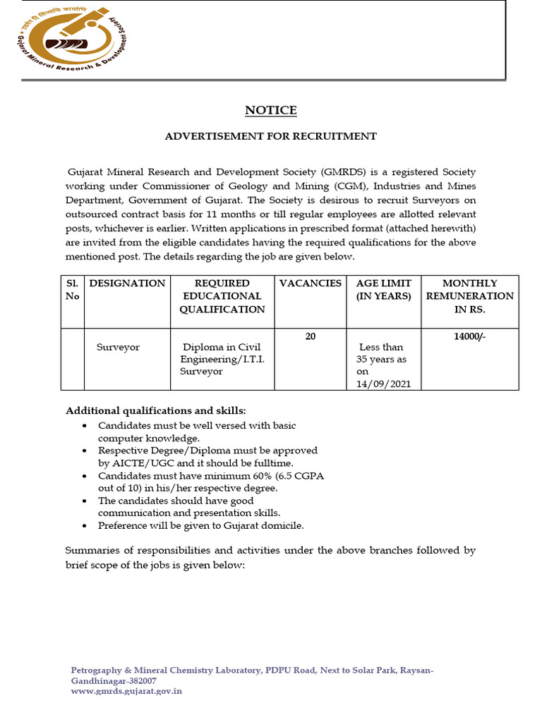Gujarat Surveyor Recruitment Notice | PDF | Surveying | Identity Document