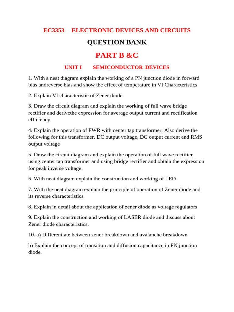 Electronic Devices & Circuits Question Bank | PDF | Amplifier | Rectifier