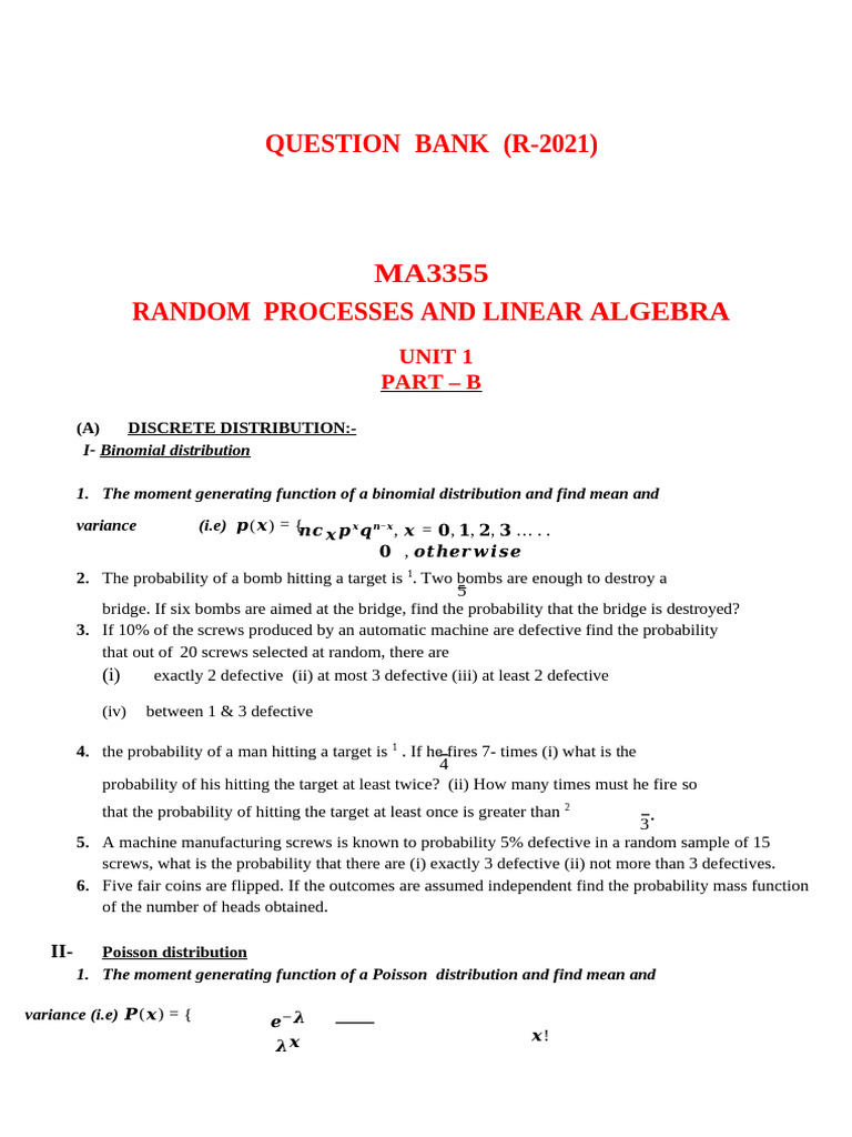 MA3355-RANDOM PROCESSES AND LINEAR ALGEBRA-739353433-ECE-MA3355(RPLA) QUESTION BANK | PDF ...