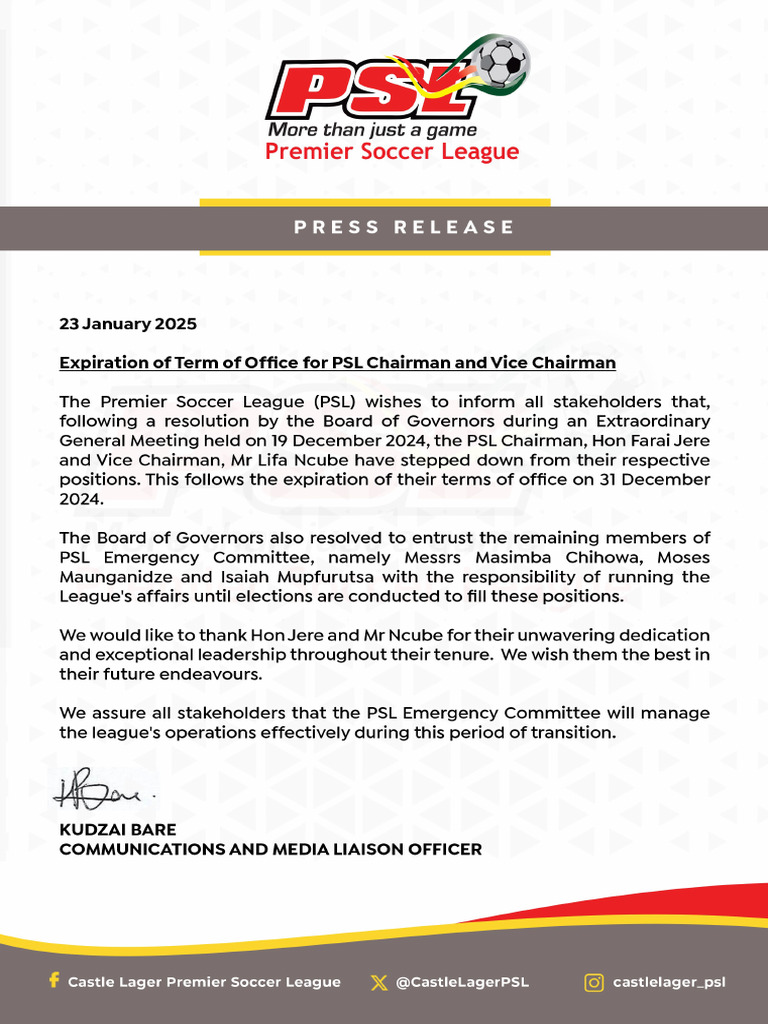 Press Release - PSL Chairman & Vice Chairman | PDF