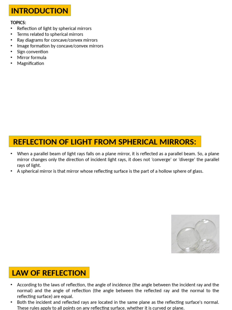 Reflection in spherical mirrors | PDF | Mirror | Sphere