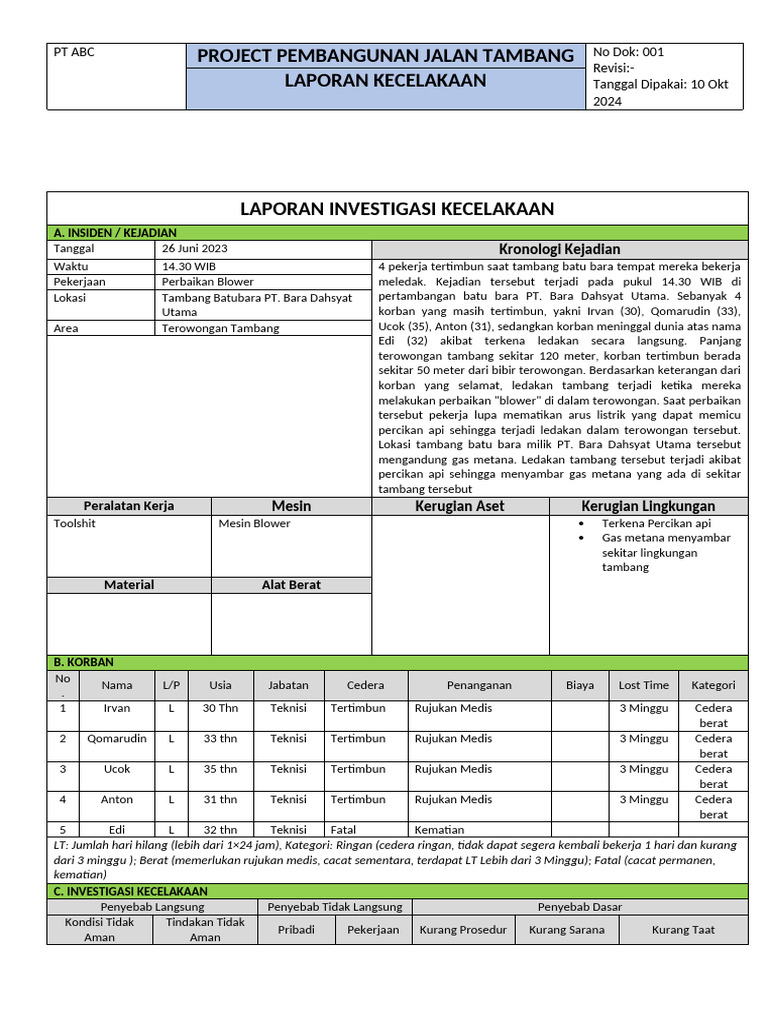 SK 4B Laporan Analisa Investigasi Kecelakaan | PDF