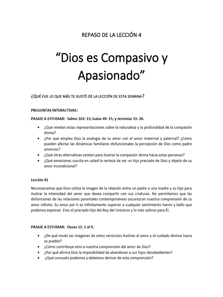Bosquelo Leccion 4 - 1T - Dios Es Compasivo y Apasionado | PDF | Amor ...