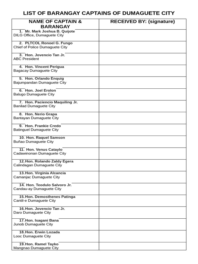List of Barangay Captains of Dumaguete City | PDF