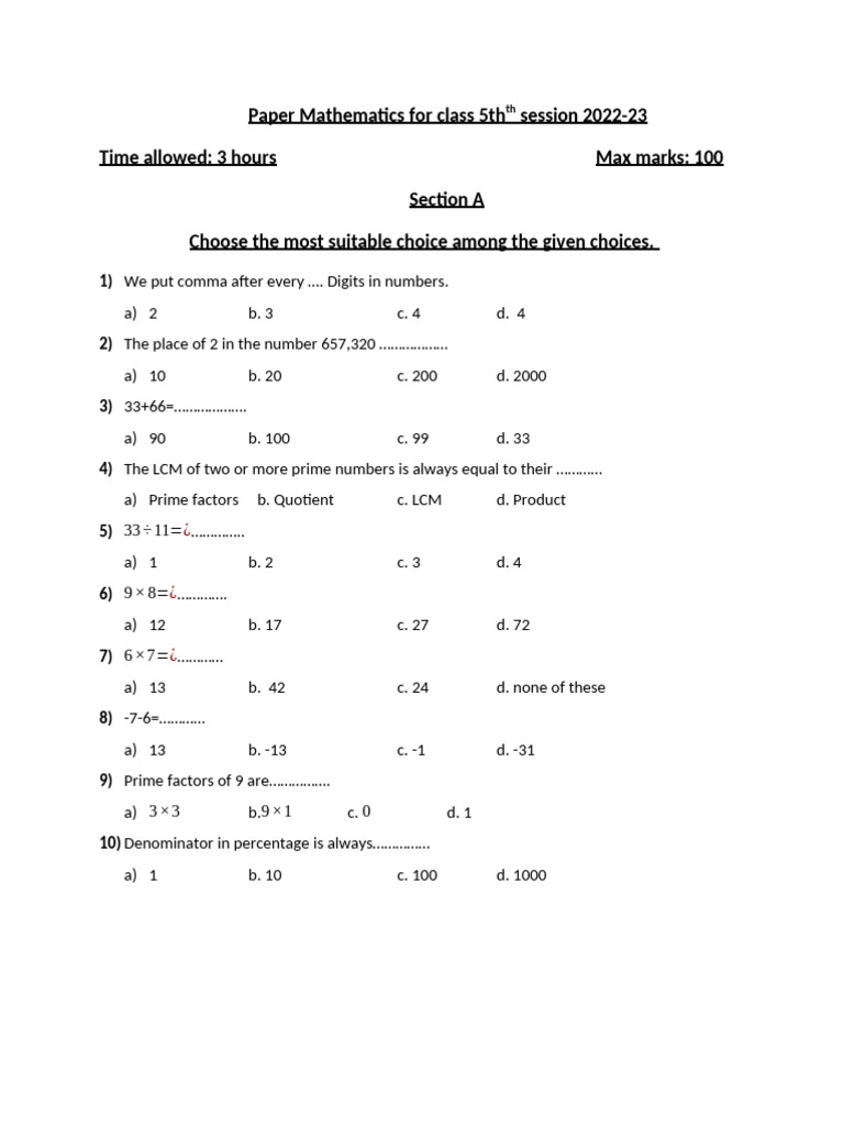 mathematics class 5th | PDF