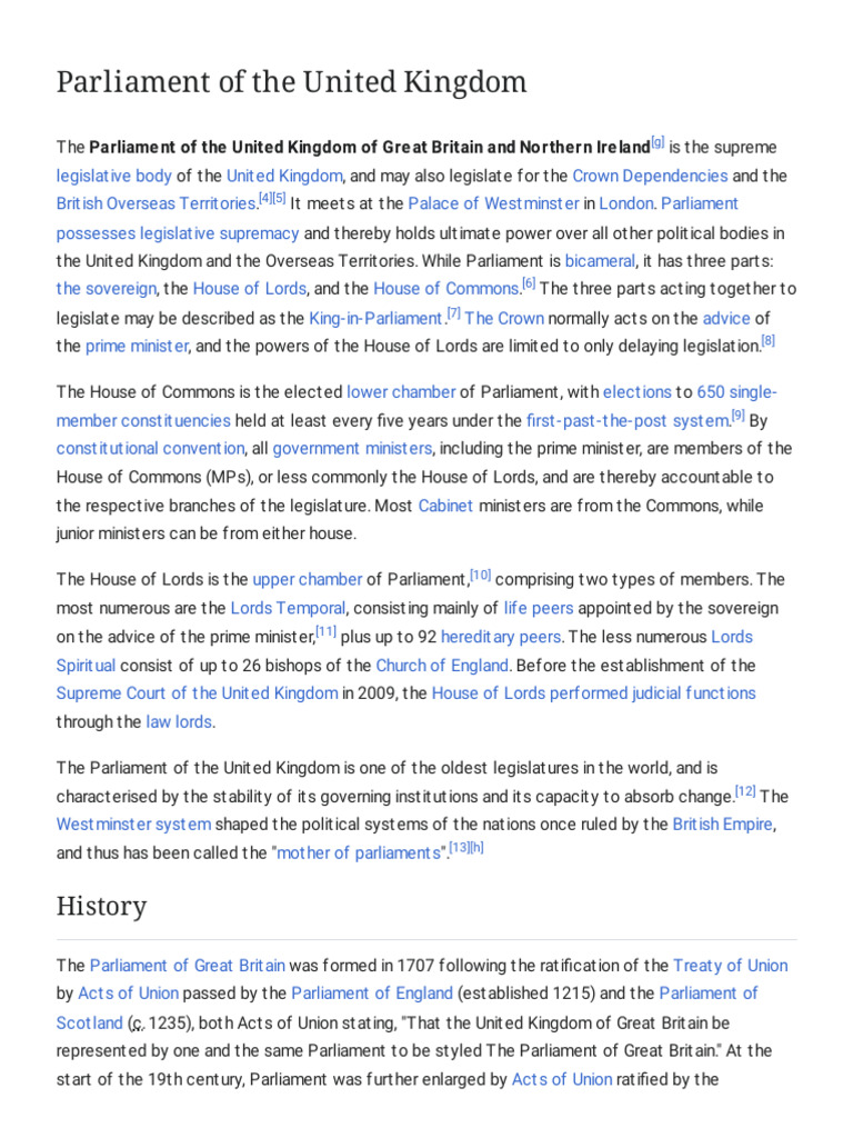 Parliament of The United Kingdom - Wikipedia | PDF | Parliament Of The ...