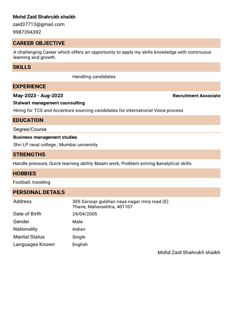 Resume_Cv zaid_Format6 | PDF