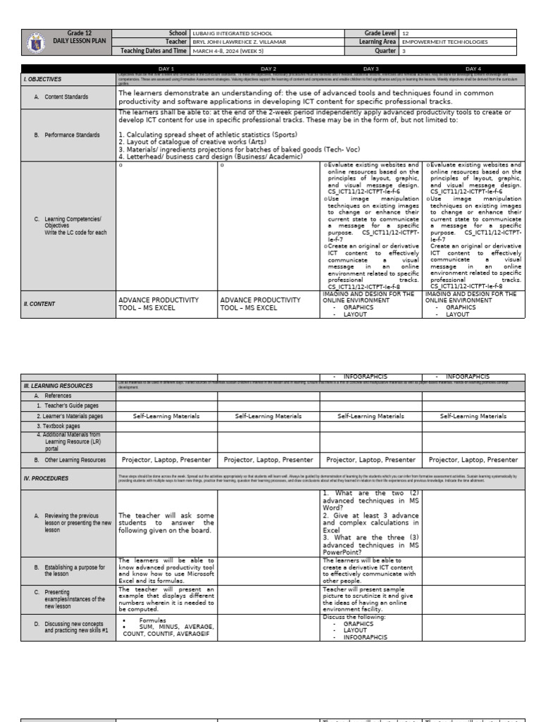 Grade 12 Empowerment Tech Lesson Plan | PDF | Educational Technology ...