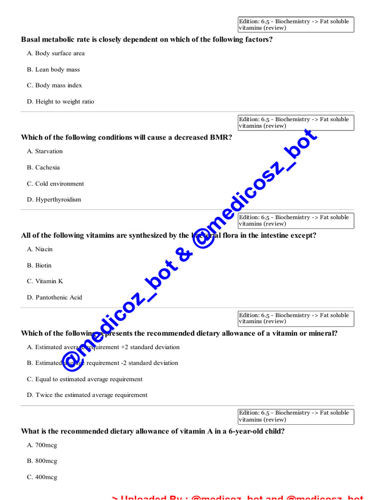 Biochemistry - Fat Soluble Vitamins (Review) | PDF