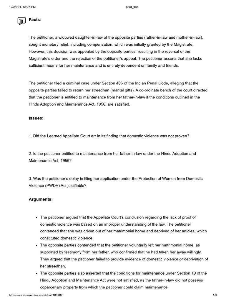 Mrs. Nandita Sarkar v. Tilak Sarkar & Ors Case Summary | PDF | Appeal ...