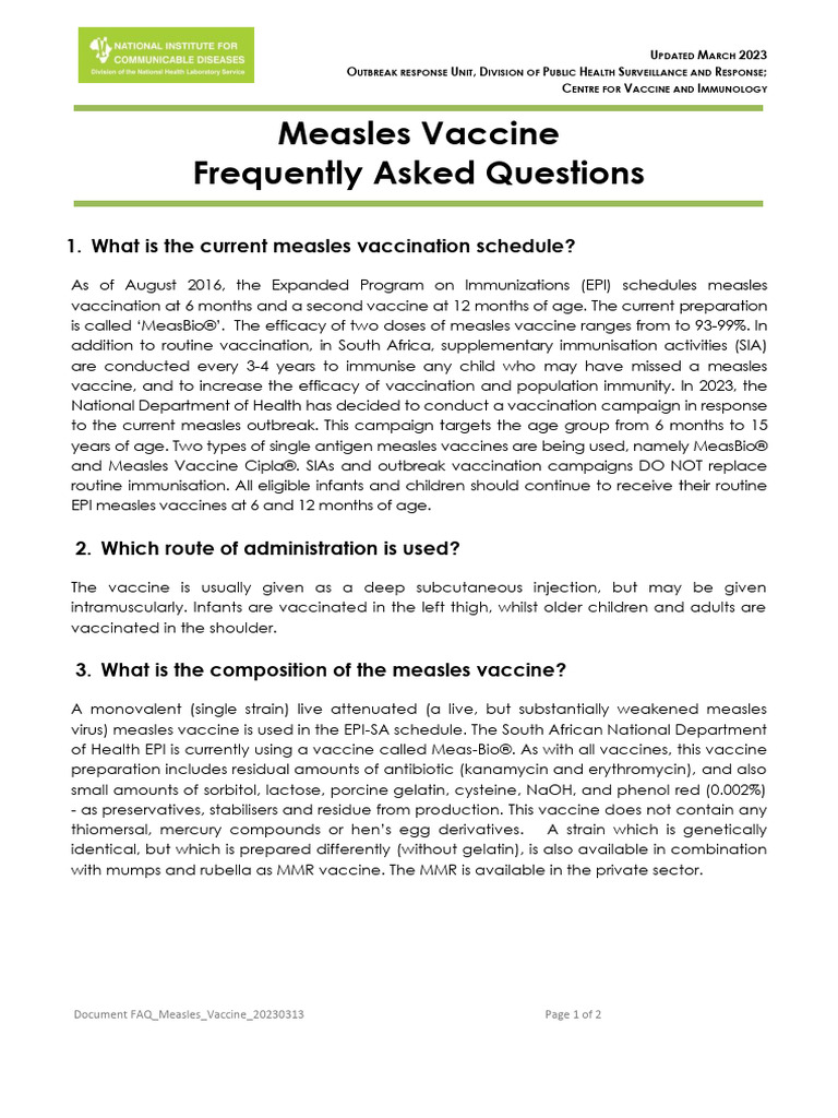 Measles Vaccine FAQ 15-03-2023 | PDF | Vaccines | Measles
