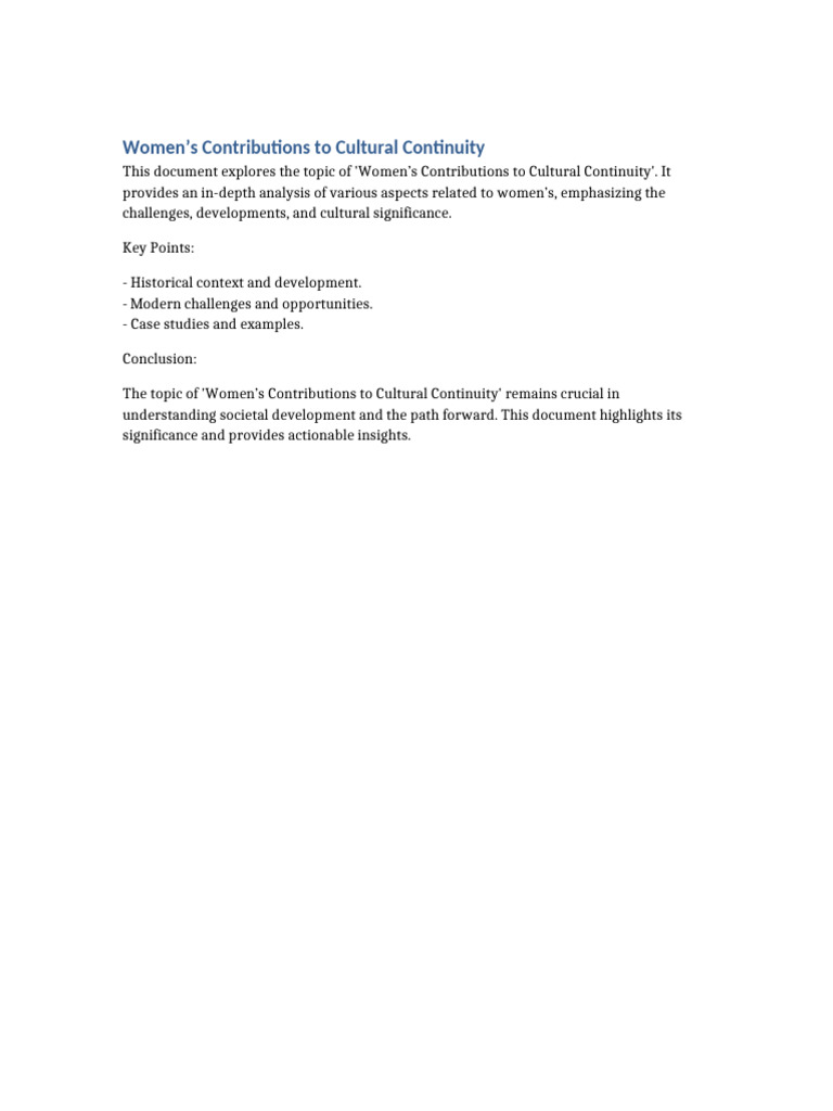 Women's Contributions To Cultural Continuity | PDF