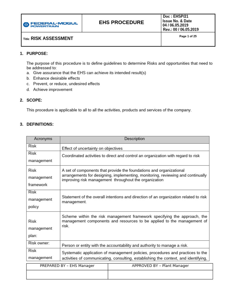 EHS - PROC - 21-Risk Assessment | PDF | Risk | Risk Management