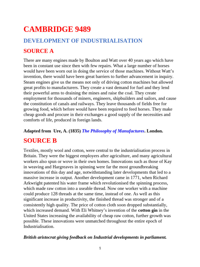 Industrialisation's Key Innovations: Steam & Textiles | PDF ...